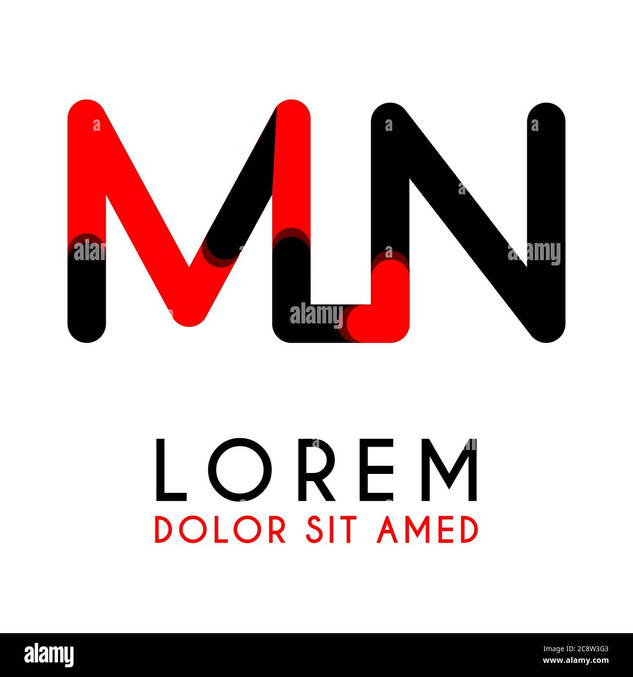 initial Letter MN with red Black and has rounded corners Stock Vector ...