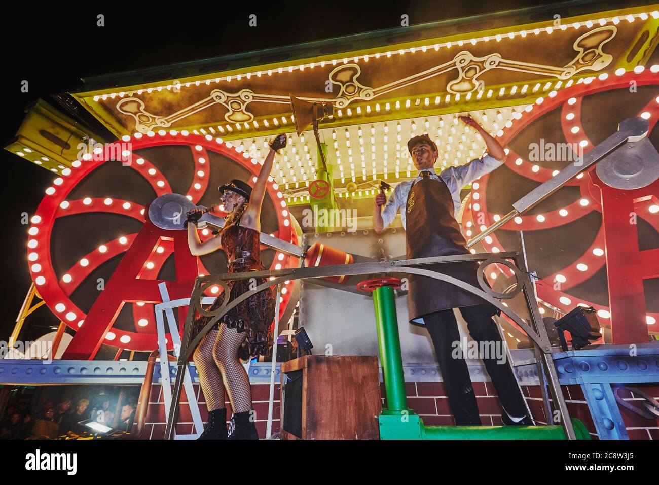 A brightly lit-up carnival float at the Bridgwater Carnival, held every ...