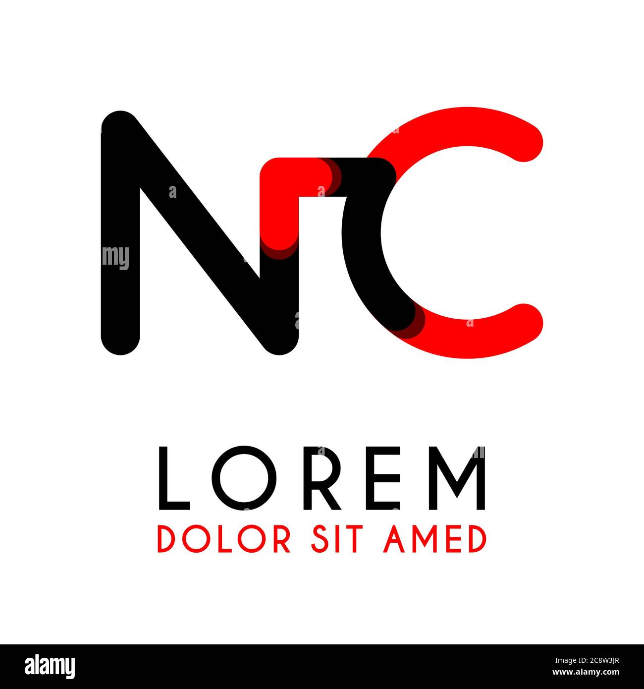 initial Letter NC with red Black and has rounded corners Stock Vector ...