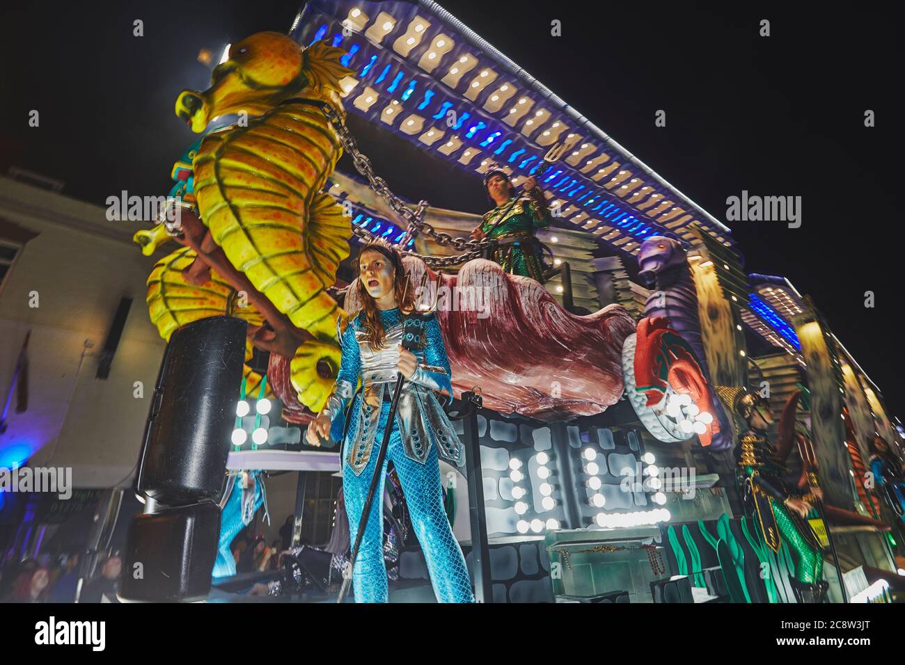 A brightly lit-up carnival float at the Bridgwater Carnival, held every ...