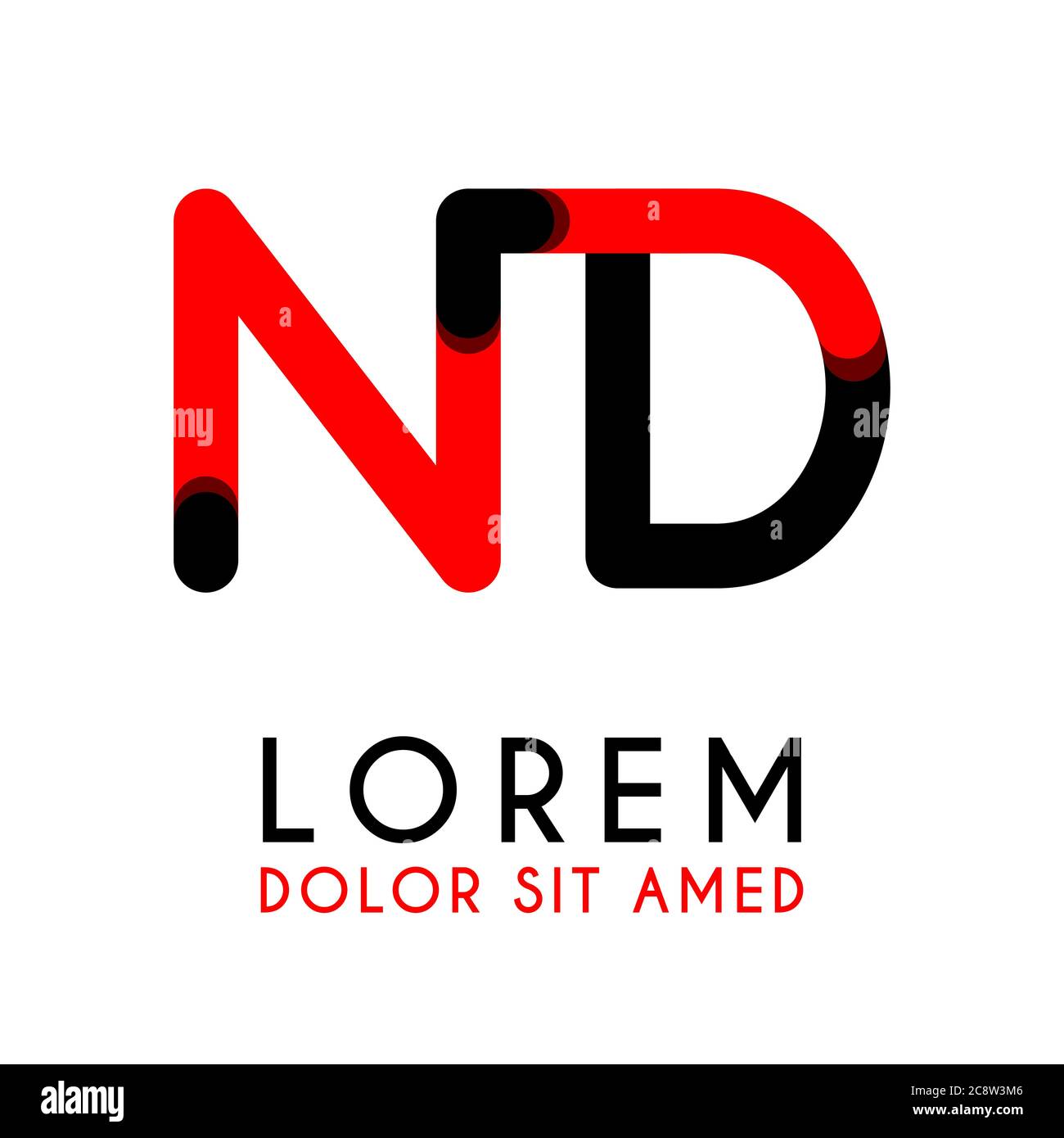 initial Letter ND with red Black and has rounded corners Stock Vector ...