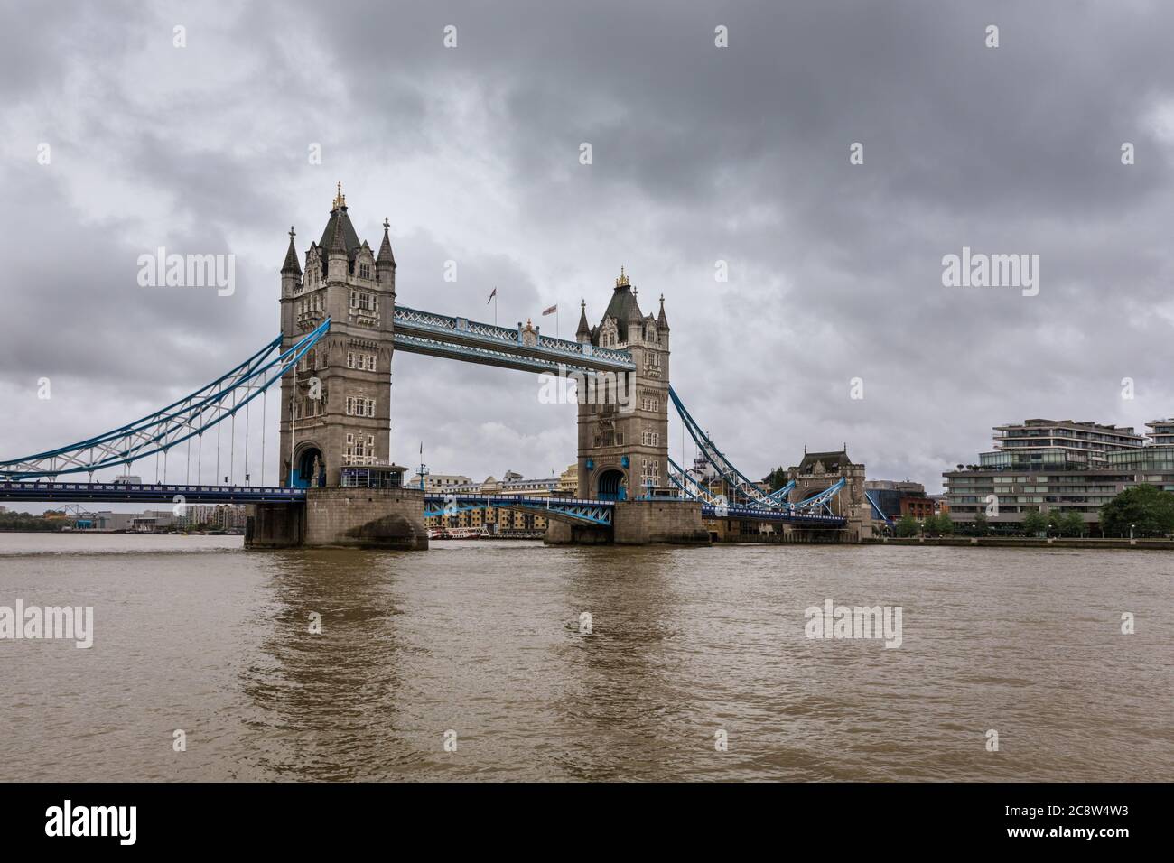 Tower Bridge, iconic landmark structure seen from the River Thames in ...