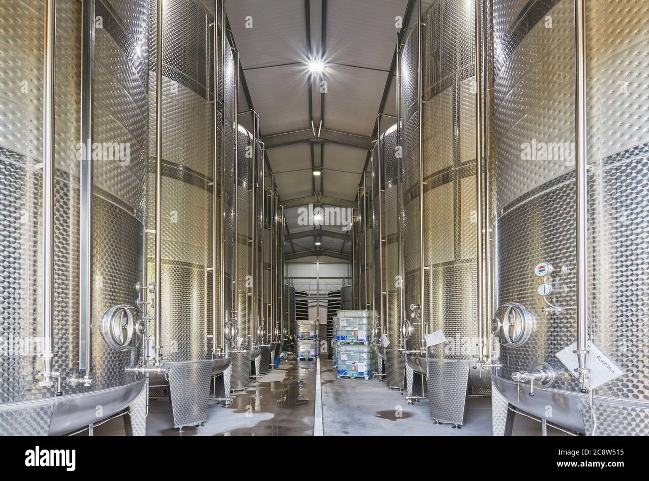 Apple fermentation tanks at a cider factory on a farm near Wellington ...