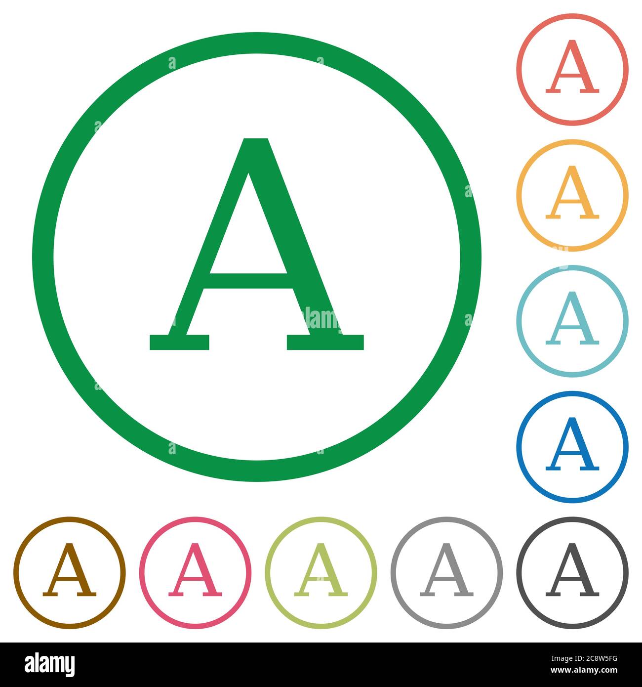 Set of font color round outlined flat icons on white background Stock ...