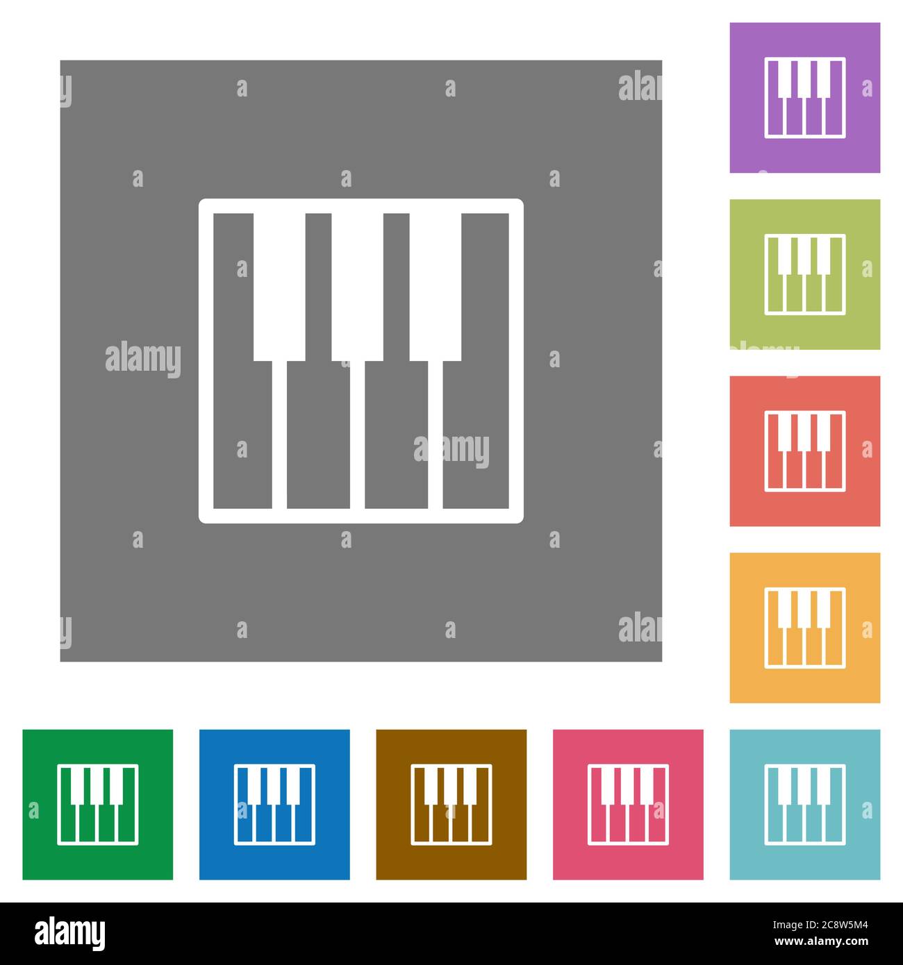 Piano keyboard flat icon set on color square background Stock Vector ...