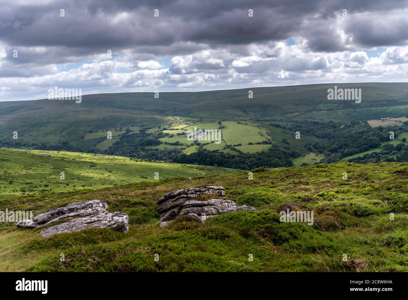 View from near Yar Tor looking West across the rivere Daet Valley on Dartmoor Stock Photo - Alamy