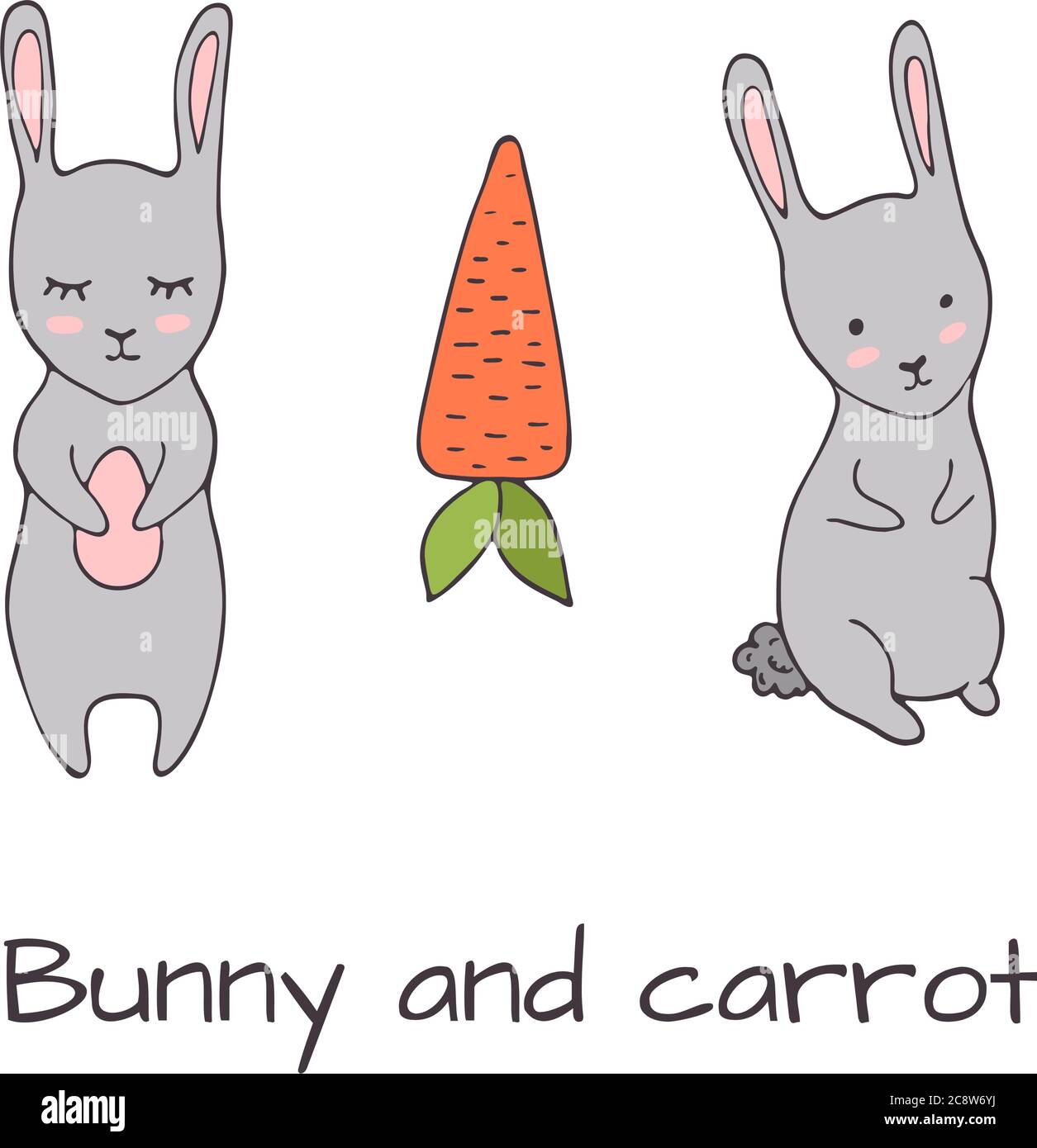 Handrawn clipart with easters elements - bunny and carrot, vector ...