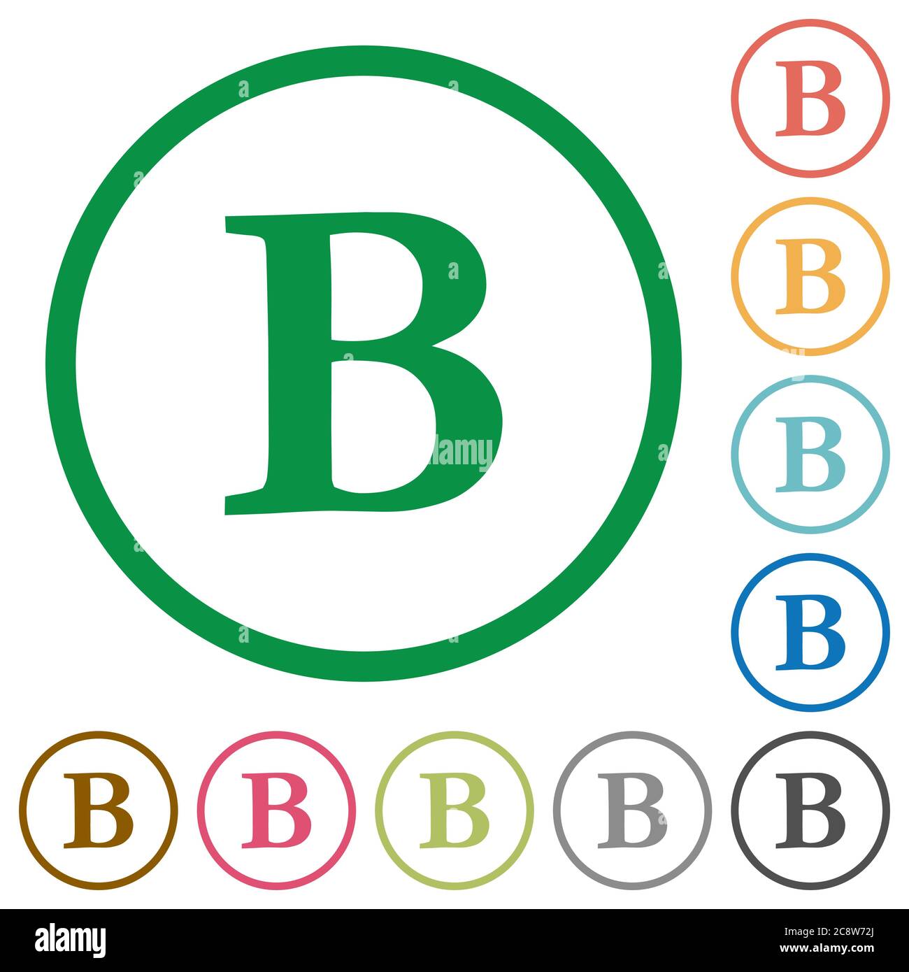 Set of Bold font type color round outlined flat icons on white ...