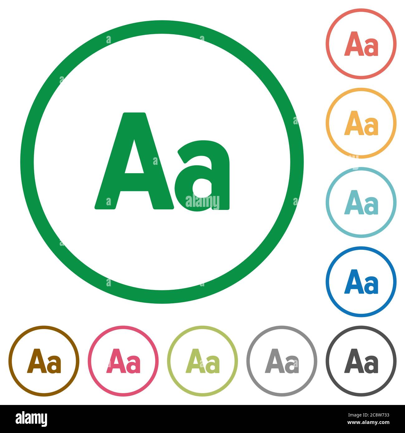 Set of adjust font size color round outlined flat icons on white ...