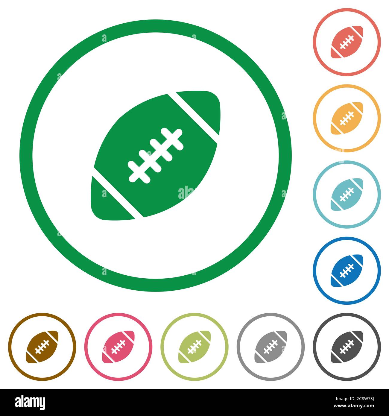 Set of Rugby ball color round outlined flat icons on white background ...