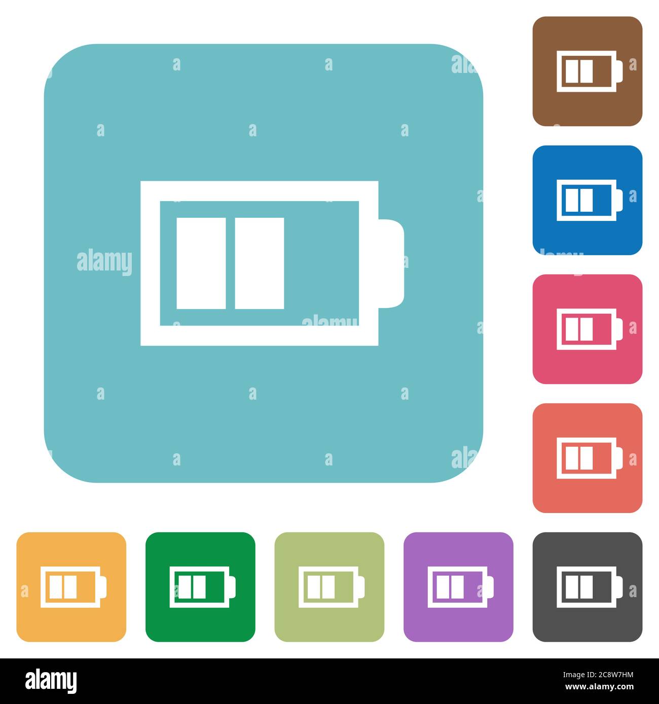 Flat half battery icons on rounded square color backgrounds Stock ...