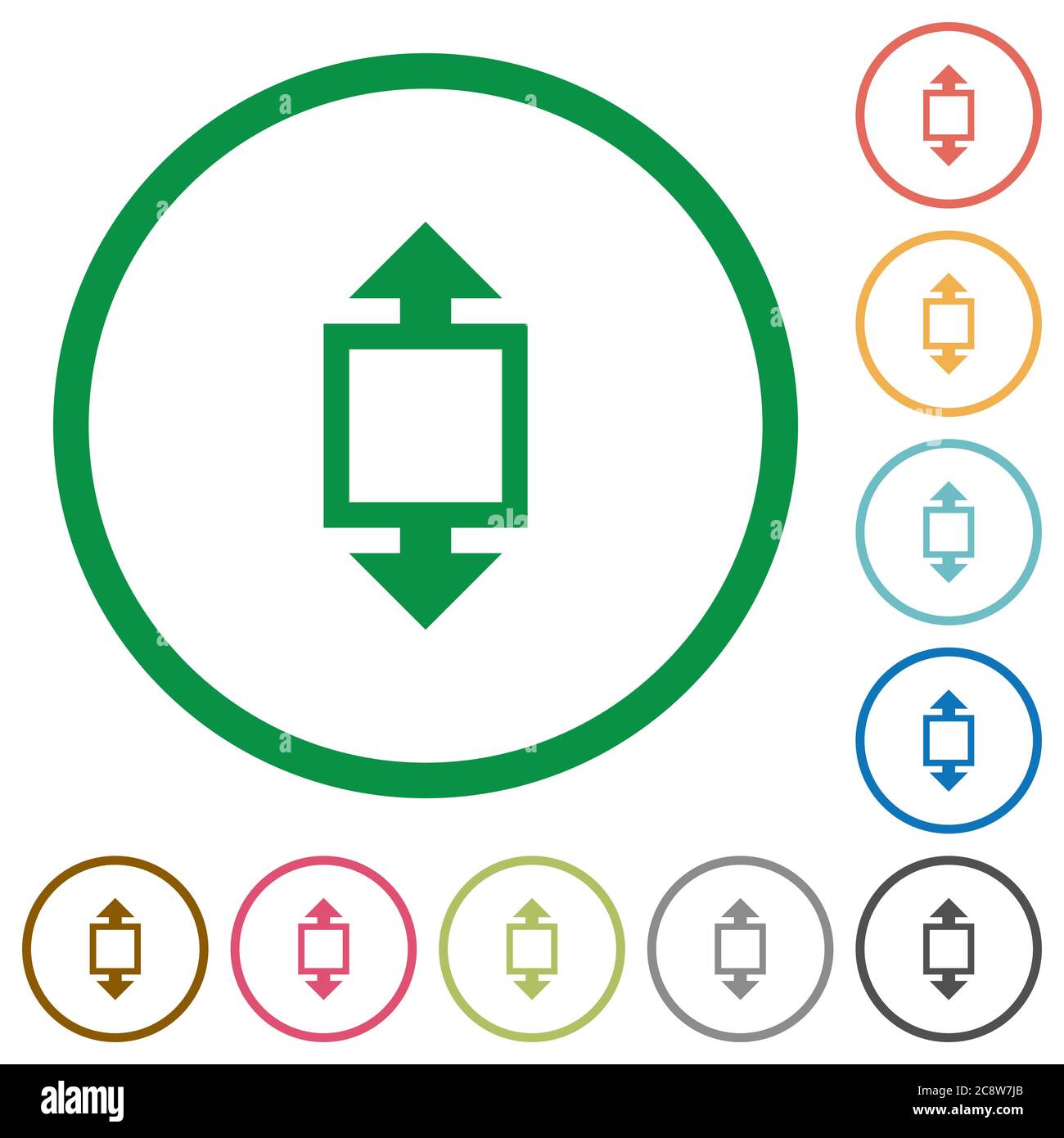 Set of Height tool color round outlined flat icons on white background ...