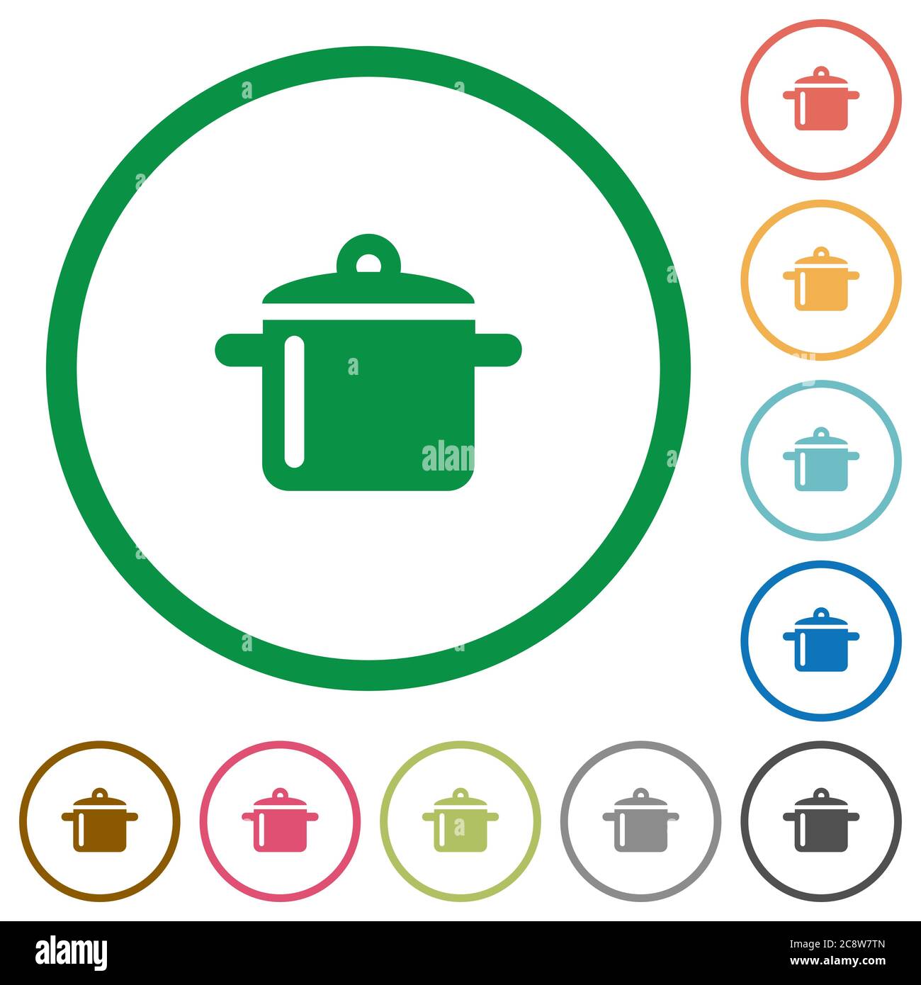 Set of cooking color round outlined flat icons on white background ...