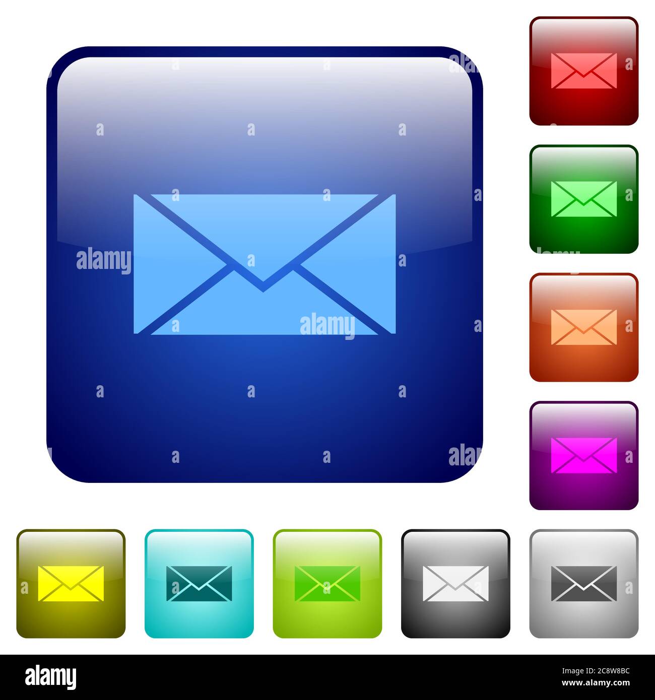 Set of envelope color glass rounded square buttons Stock Vector Image ...