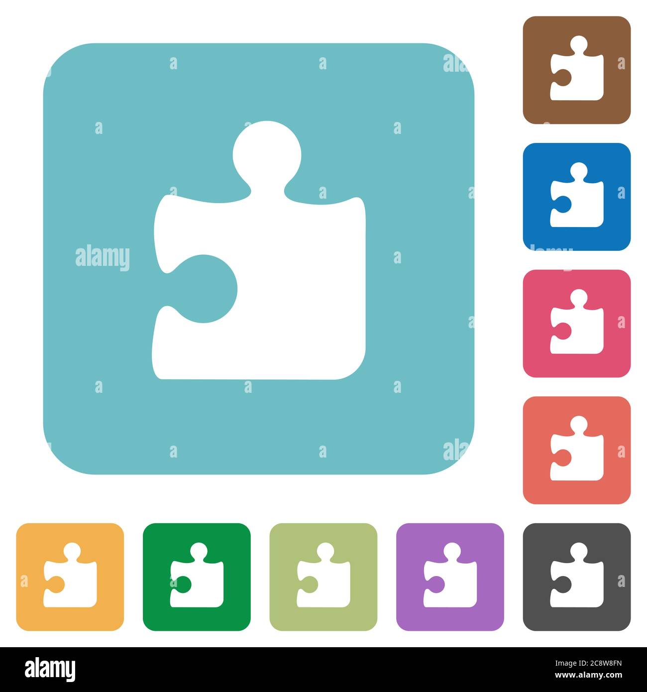 Flat puzzle piece icons on rounded square color backgrounds Stock ...