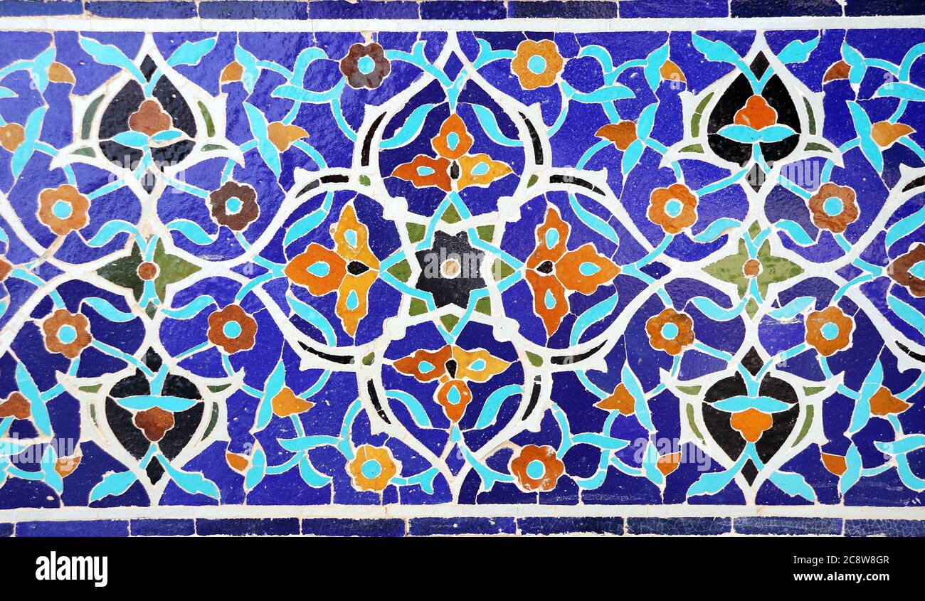 Detail of traditional persian mosaic wall with floral ornament of ...