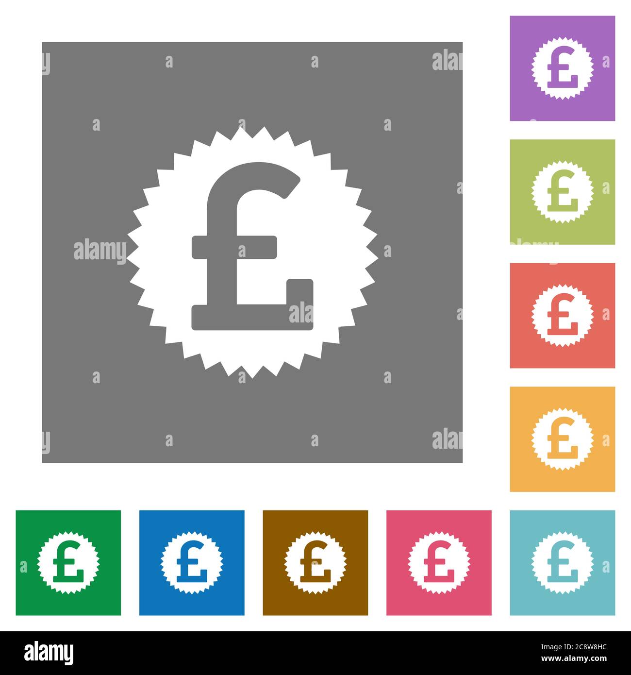 Pound sticker flat icon set on color square background Stock Vector ...