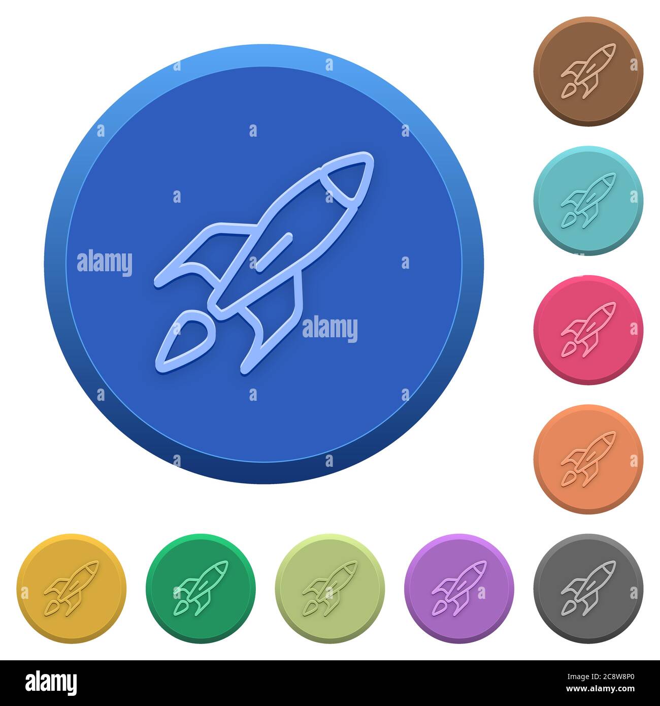 Set of round color embossed launched rocket buttons Stock Vector Image ...
