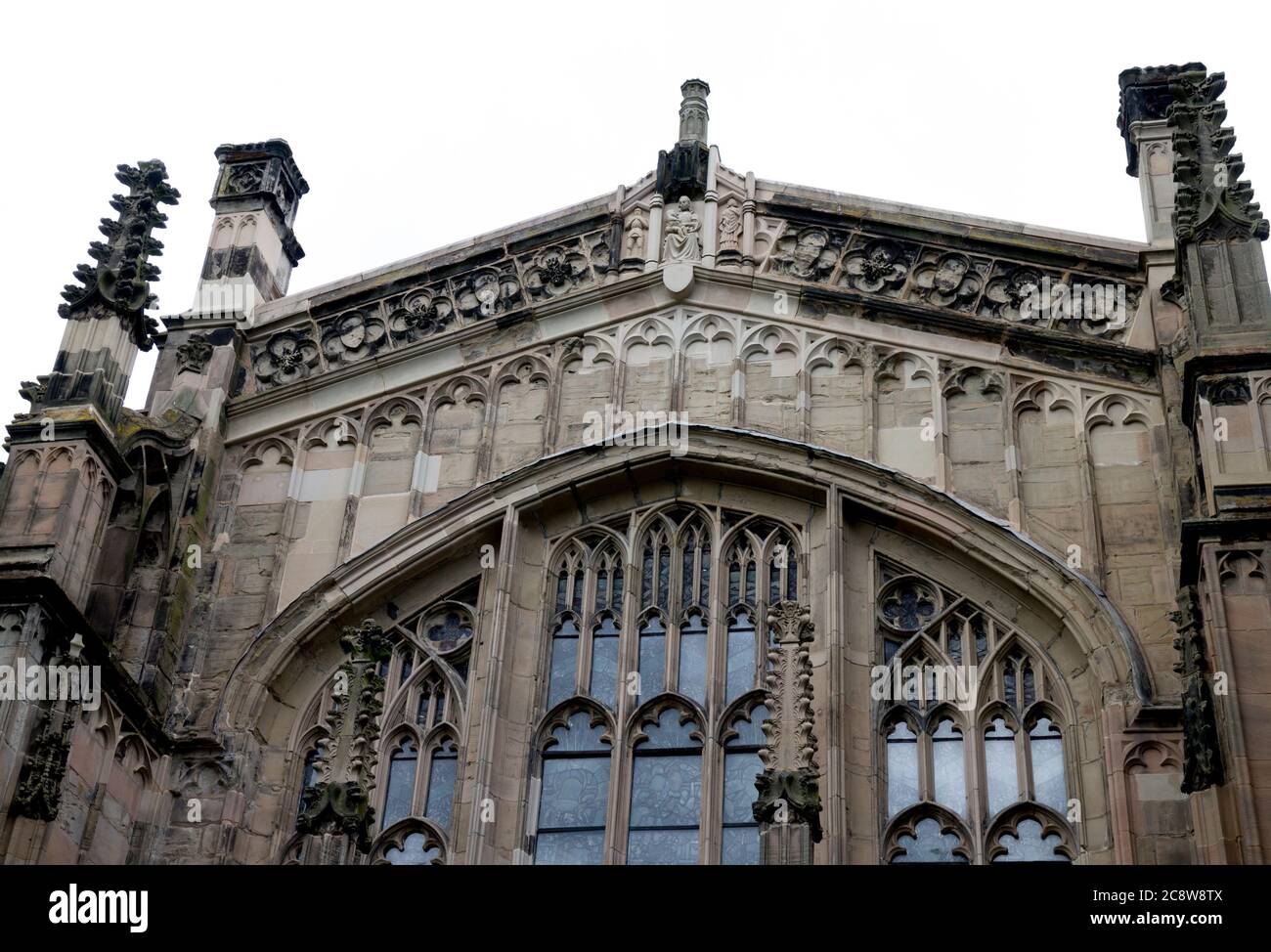 Exterior of Beauchamp Chapel with repaired stonework, St. Mary`s Church ...