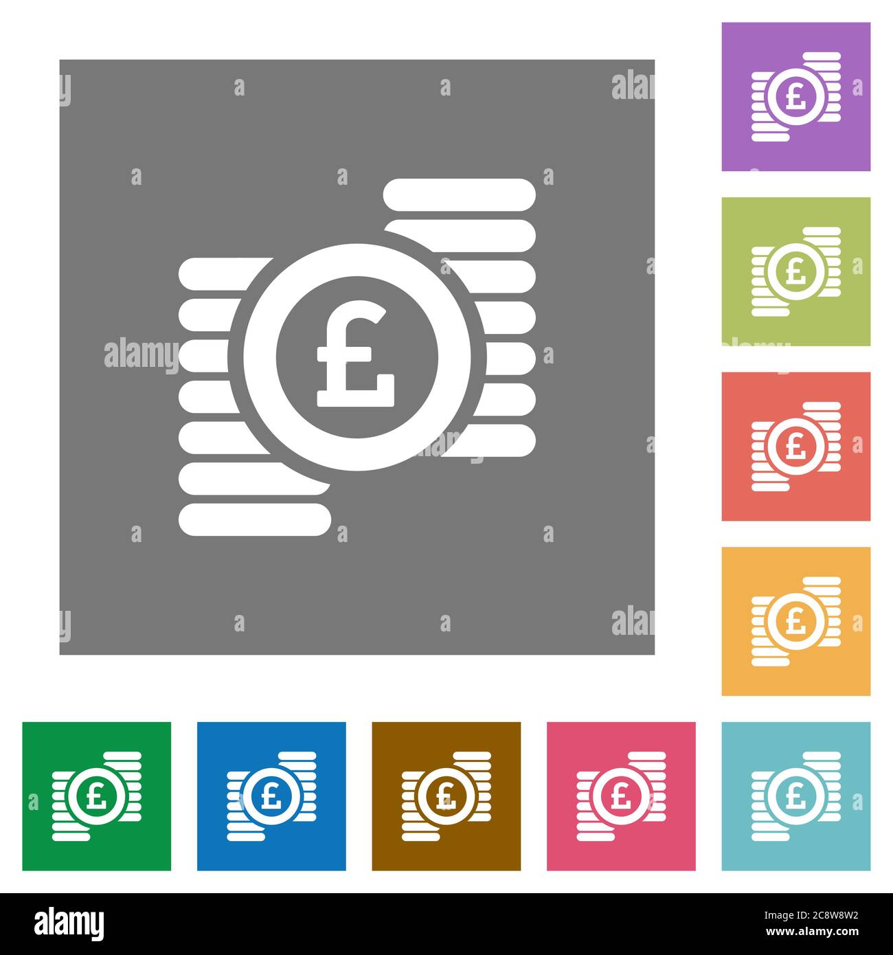Pound coins flat icon set on color square background Stock Vector Image ...
