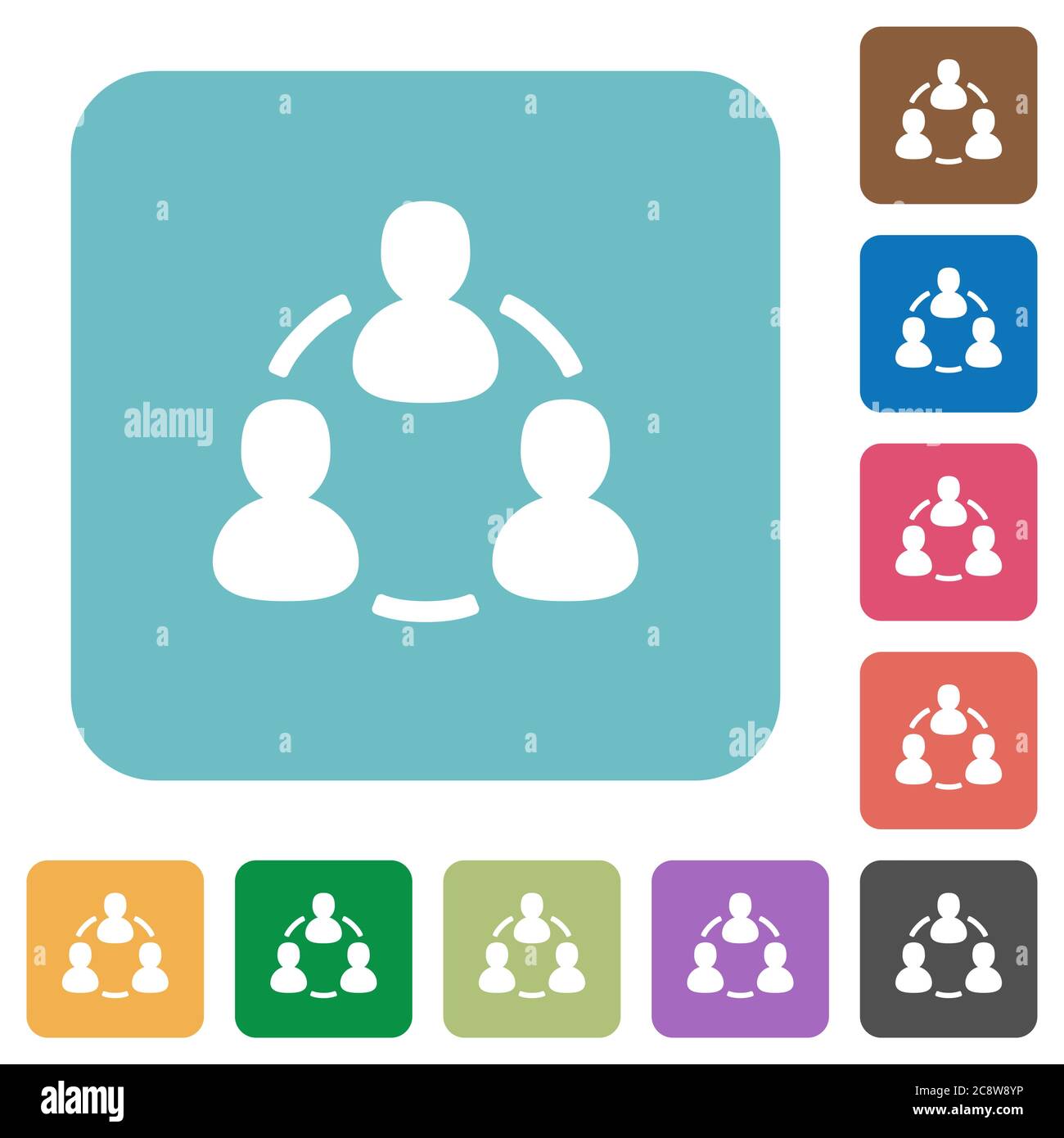 Flat connected users icons on rounded square color backgrounds Stock ...