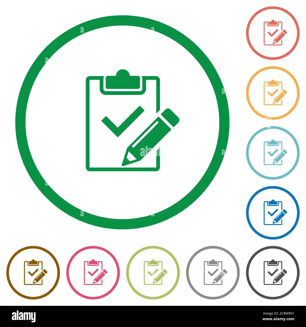 Set of Fill out checklist color round outlined flat icons on white ...