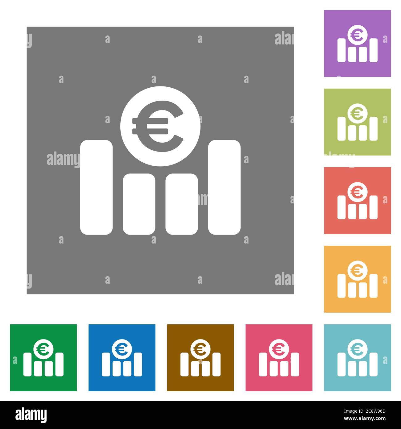 Euro graph flat icon set on color square background Stock Vector Image ...