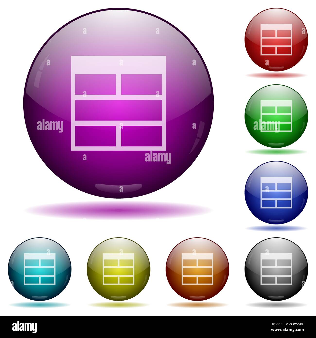 Set of color Spreadsheet horizontally merge table cells glass sphere buttons with shadows Stock ...