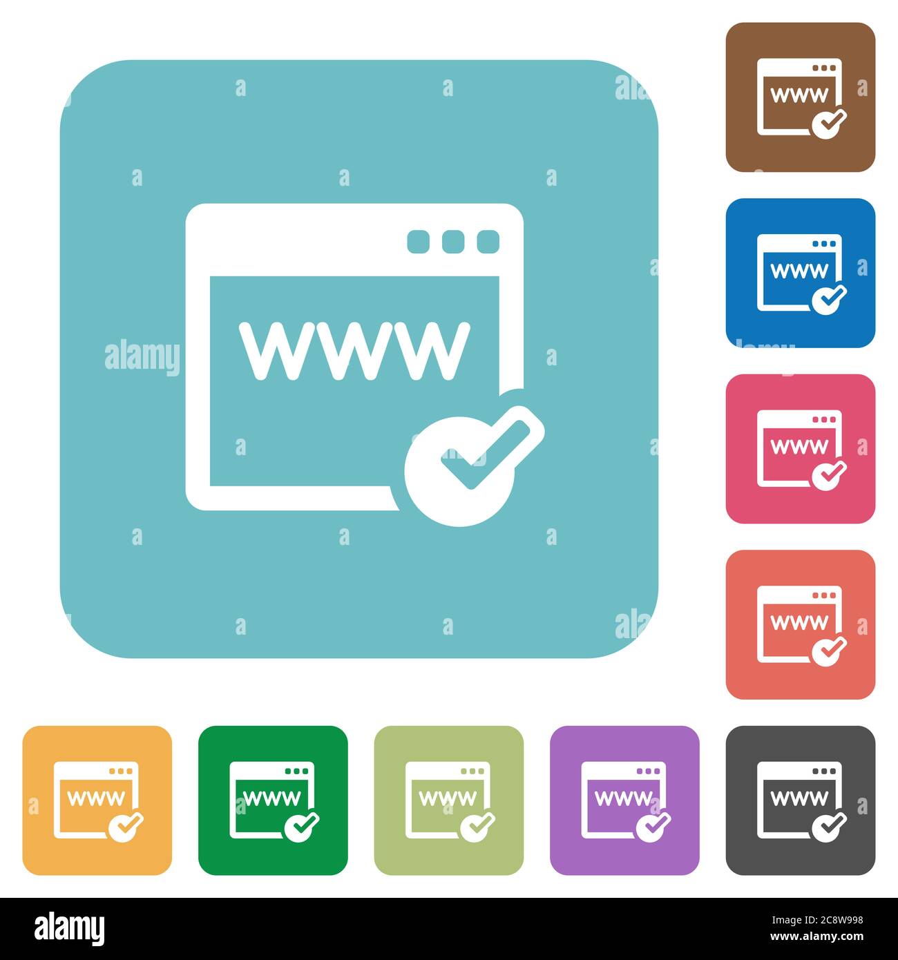 Flat domain registration icons on rounded square color backgrounds ...