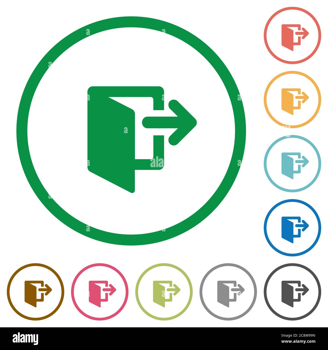 Set of exit color round outlined flat icons on white background Stock ...