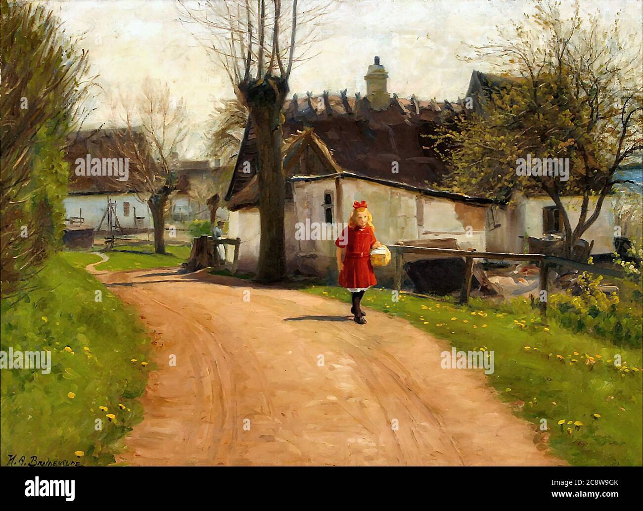 Brendekilde Hans Andersen - Girl with a Picnic Basket on a Village Road ...