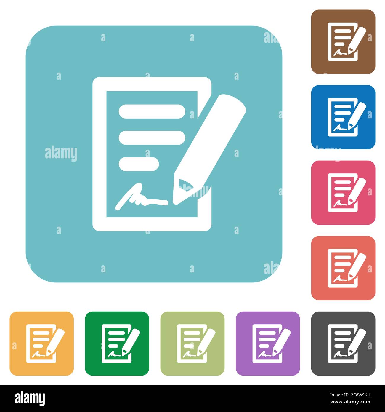 Flat signing contract icons on rounded square color backgrounds Stock ...