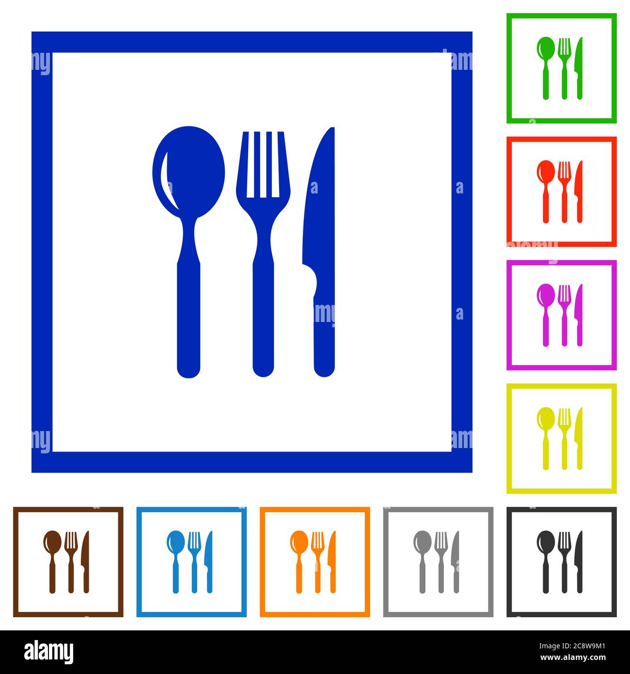 Set of color square framed restaurant flat icons Stock Vector Image ...