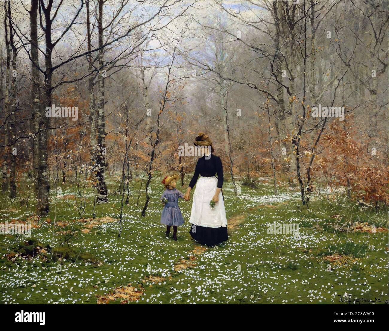 Brendekilde Hans Andersen - the First Anemones - Danish School - 19th ...