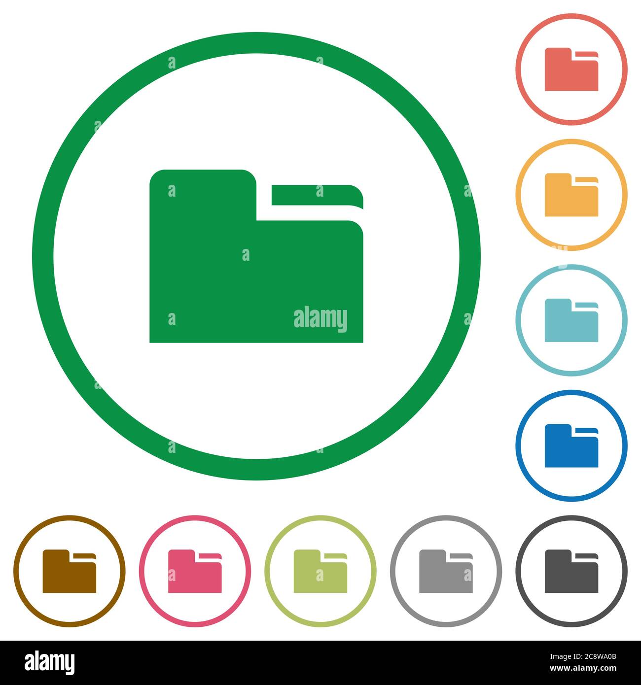 Set of tab folders color round outlined flat icons on white background ...