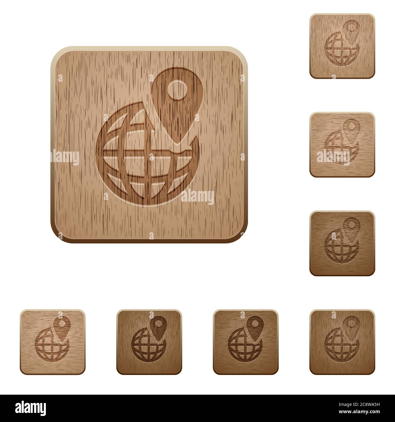 Set of carved wooden GPS location buttons in 8 variations Stock Vector ...