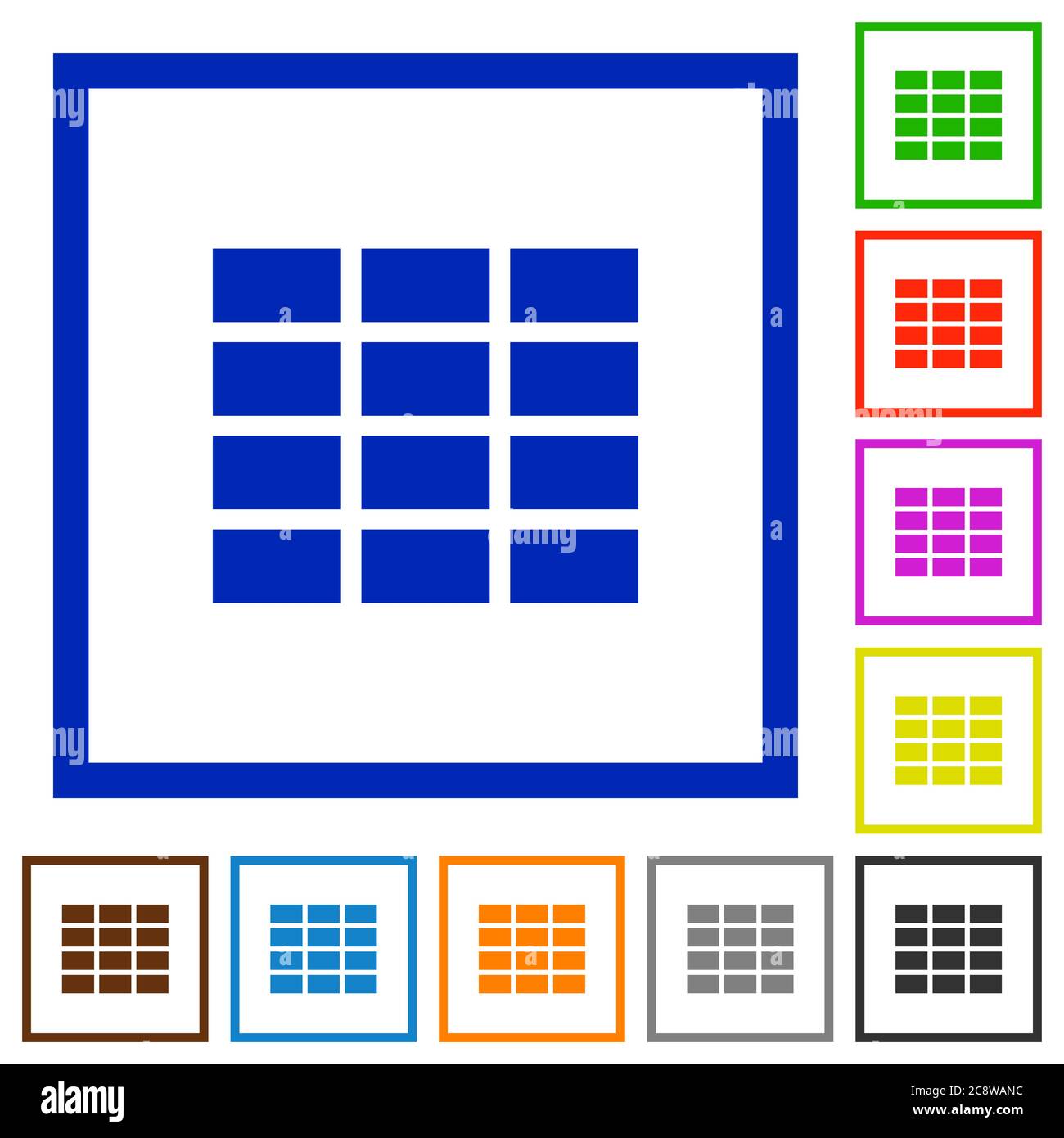 Set of color square framed spreadsheet flat icons Stock Vector Image ...
