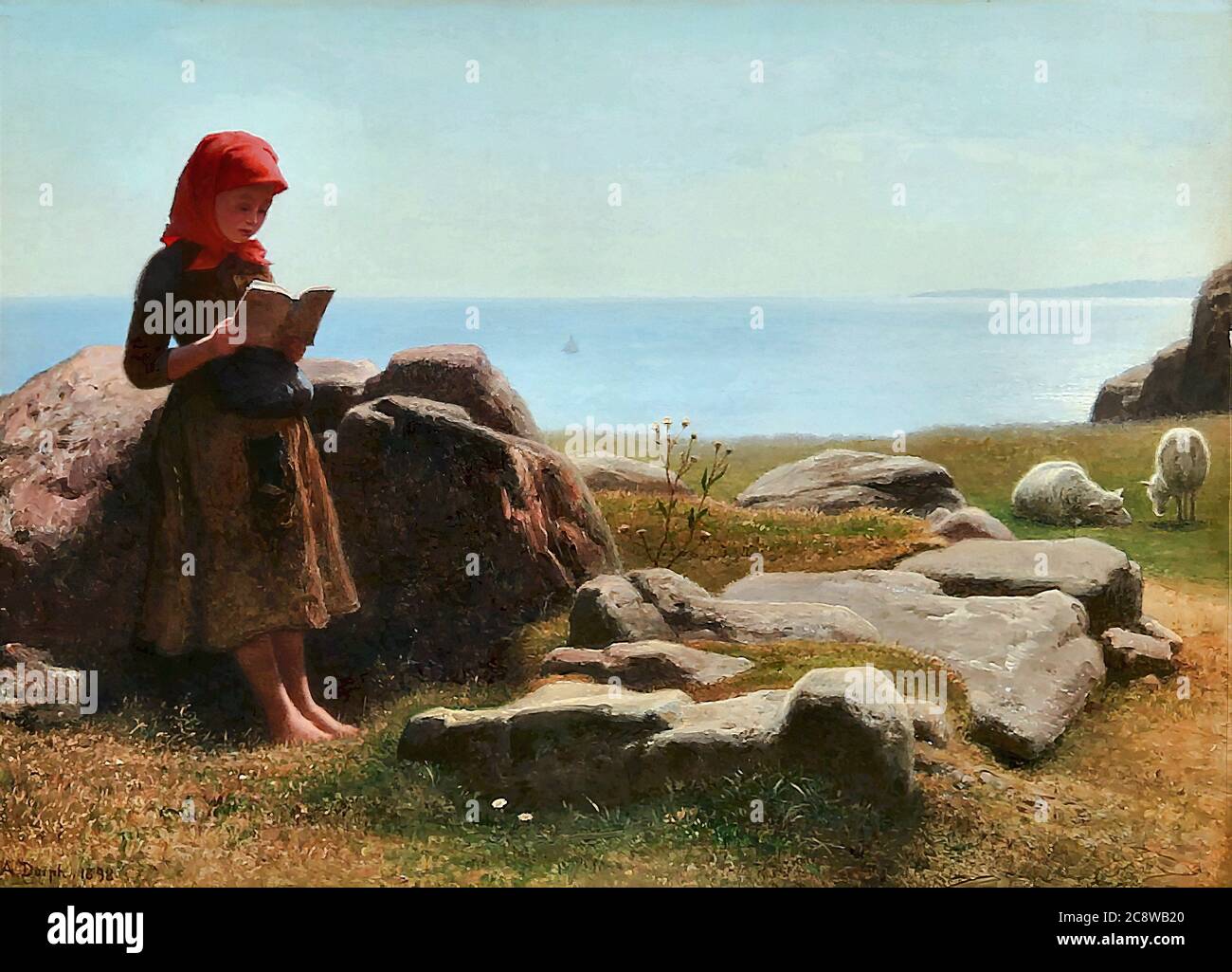 Dorph Anton - Summer Landscape with Reading Shepherdess - Danish School ...