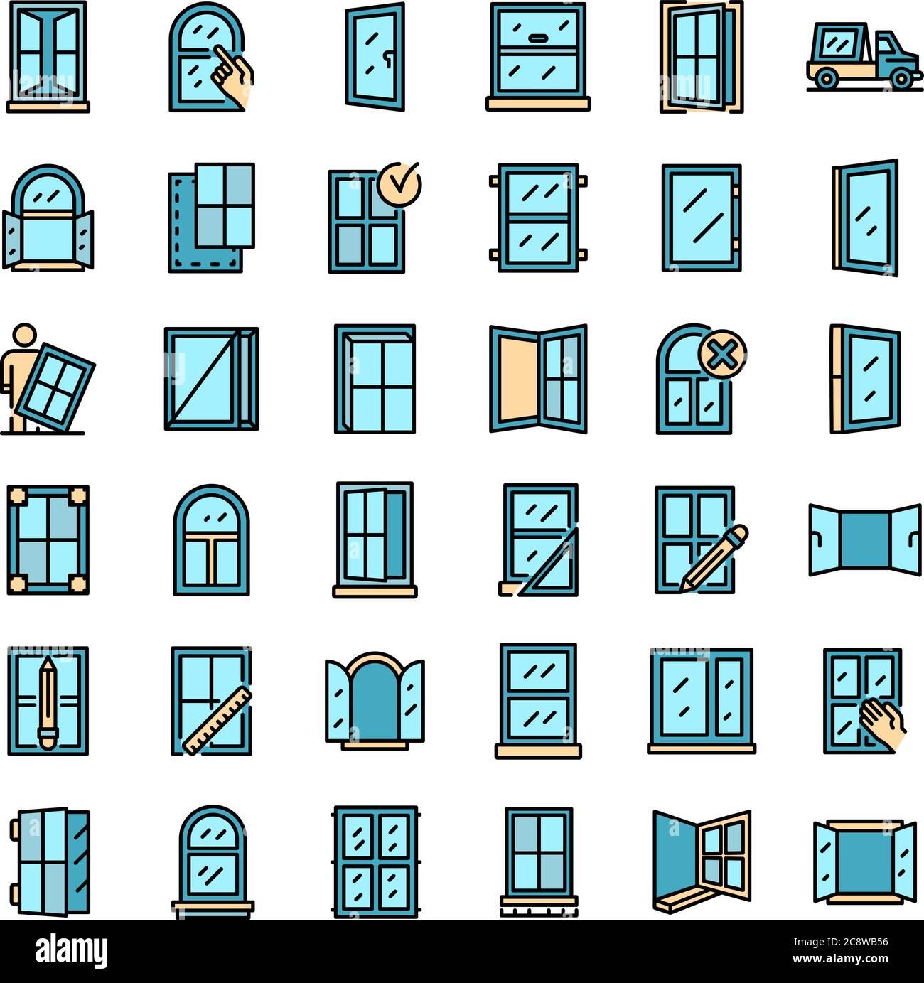 Window installation icons set vector flat Stock Vector Image & Art - Alamy