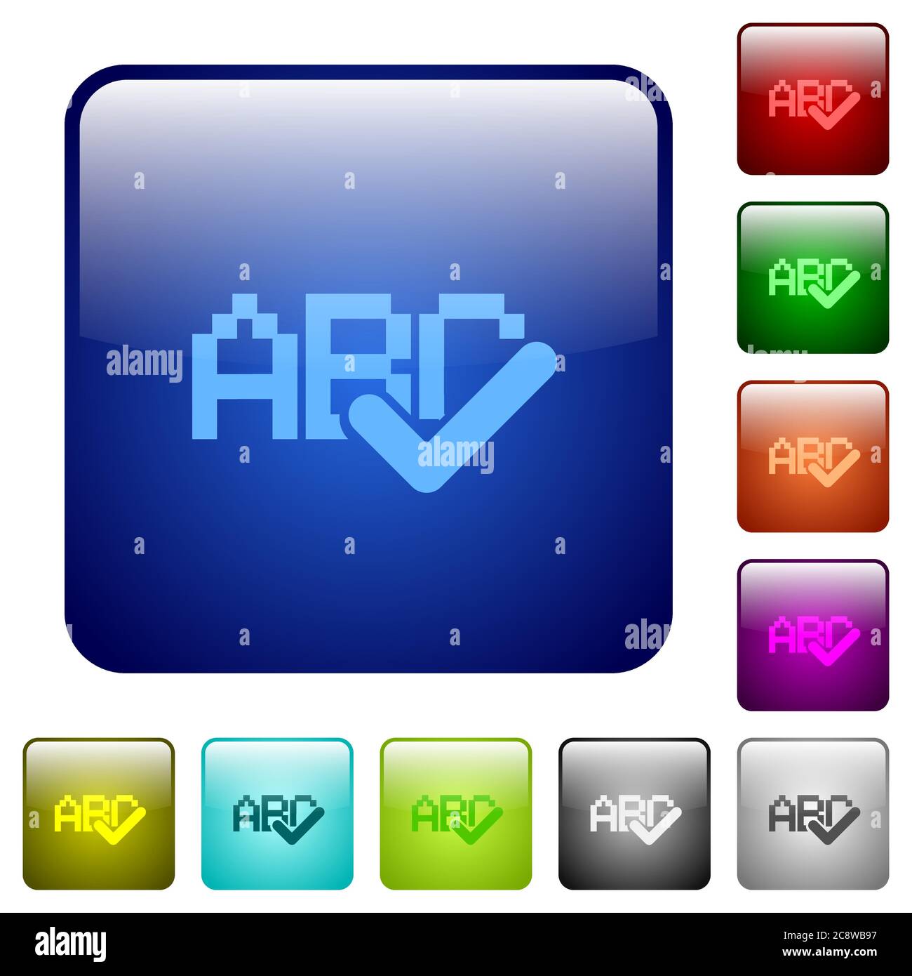 Set of spell check color glass rounded square buttons Stock Vector ...