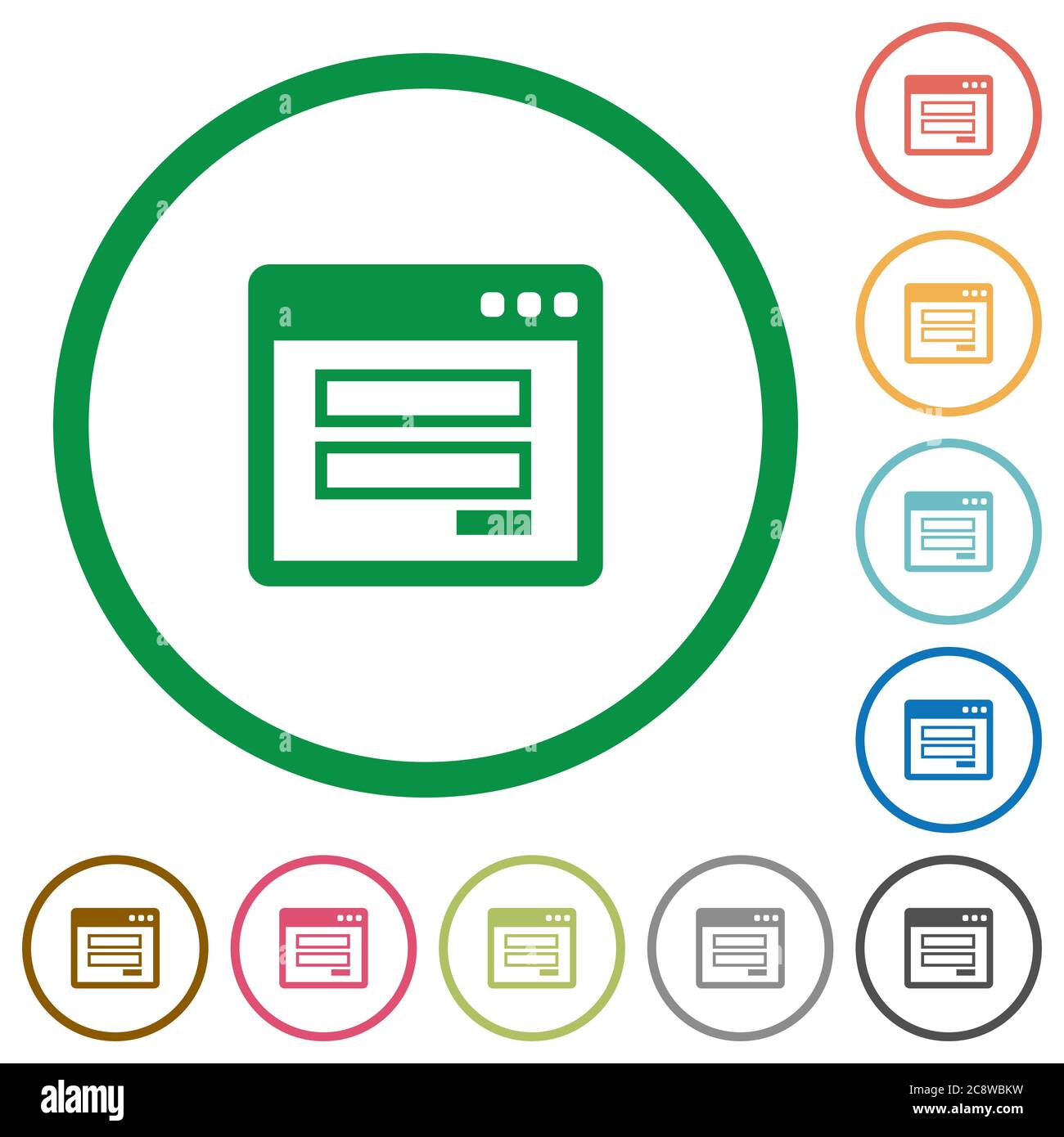 Set of login window color round outlined flat icons on white background ...