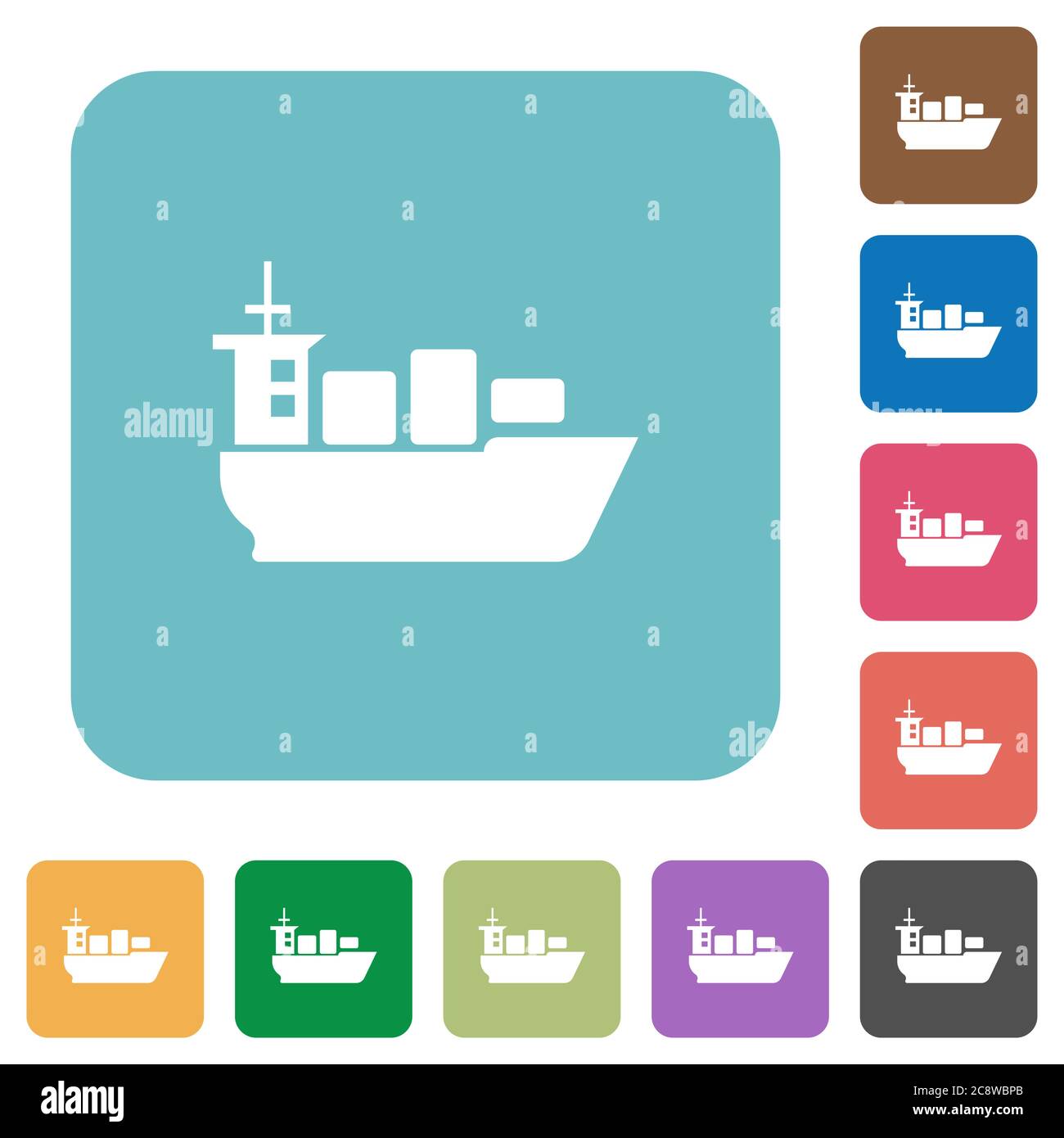 Flat sea transport icons on rounded square color backgrounds Stock ...