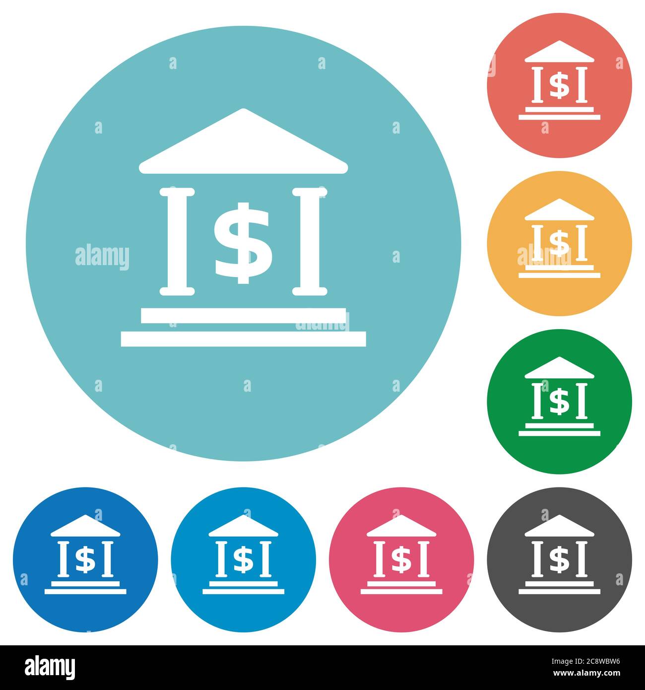 Flat Dollar bank icon set on round color background Stock Vector Image ...