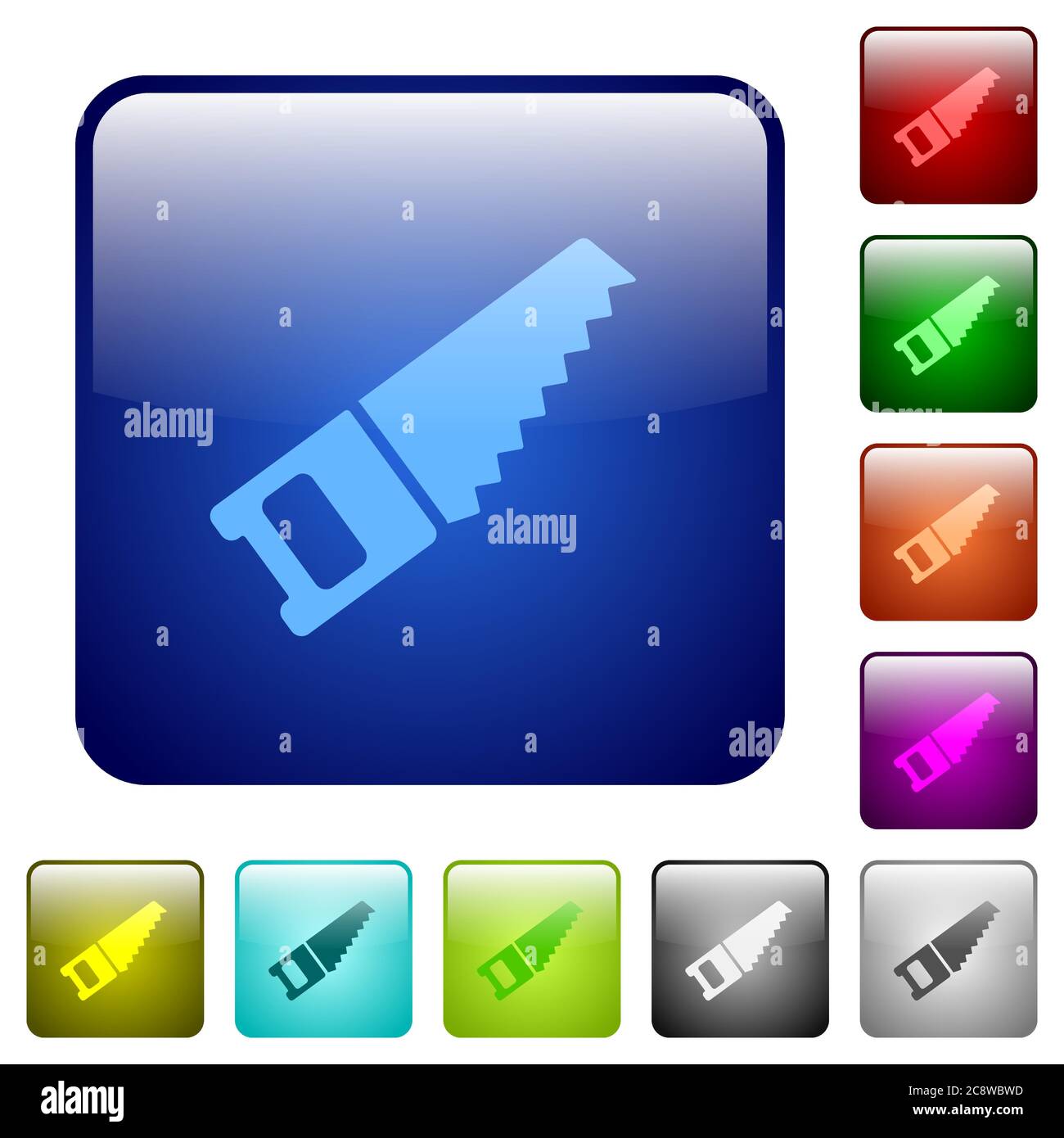 Set of hand saw color glass rounded square buttons Stock Vector Image ...