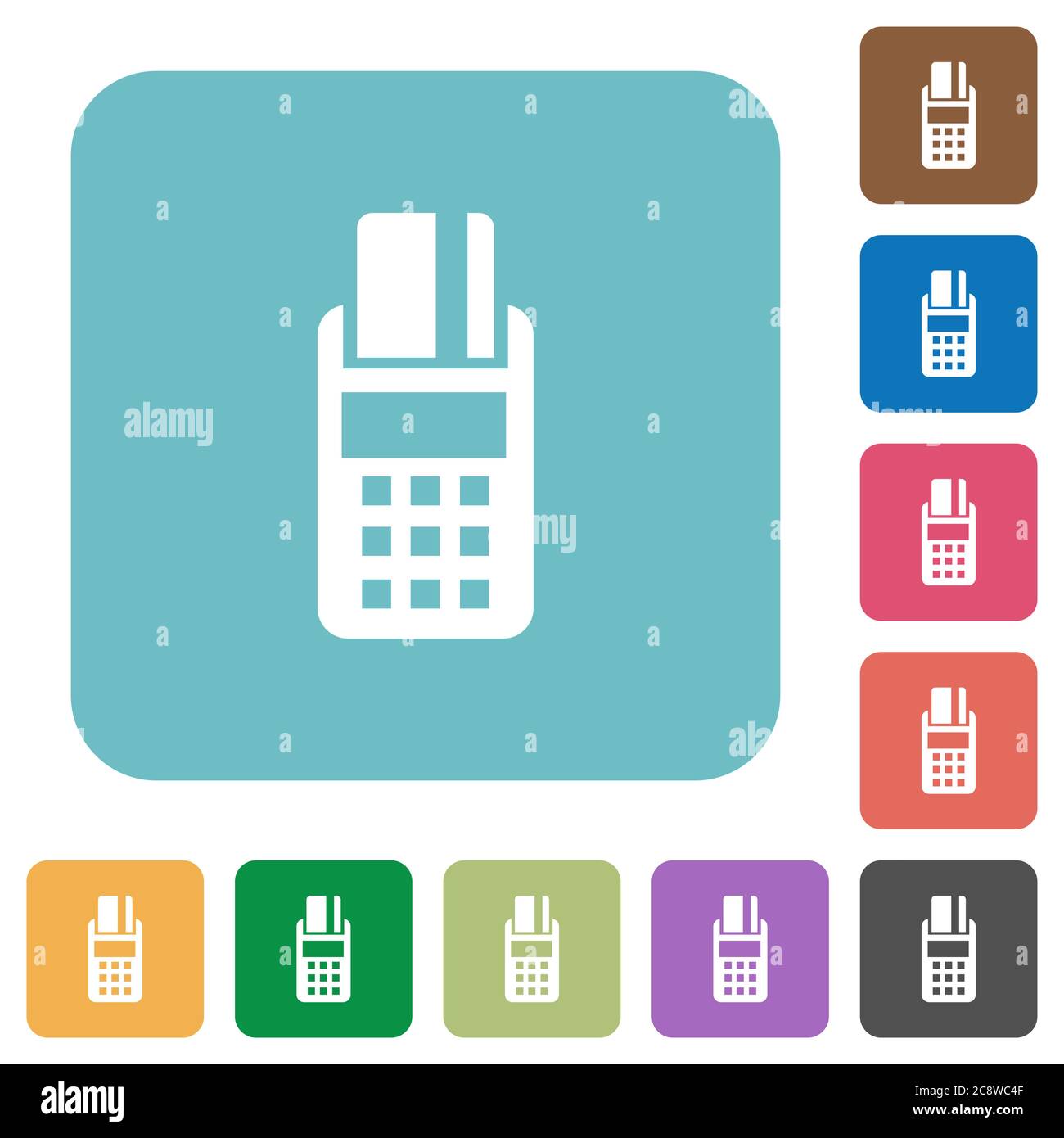 Flat POS terminal icons on rounded square color backgrounds Stock Vector Image & Art - Alamy