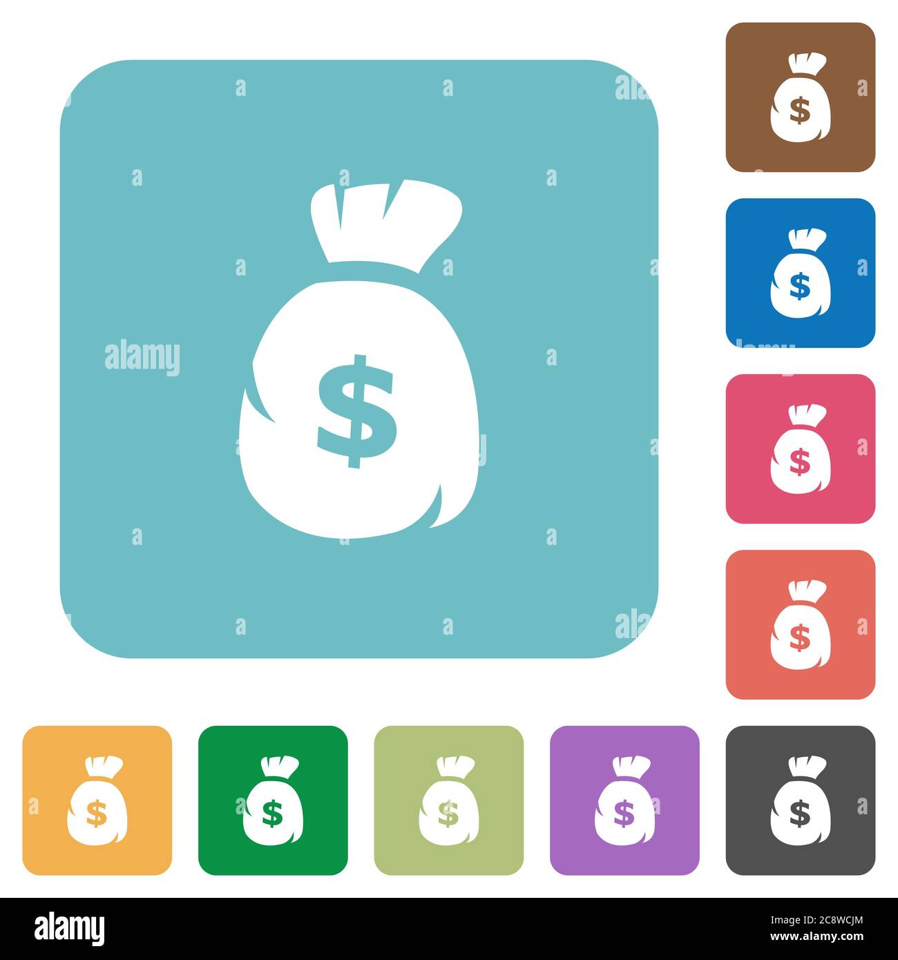 Flat Dollar bag icons on rounded square color backgrounds Stock Vector ...