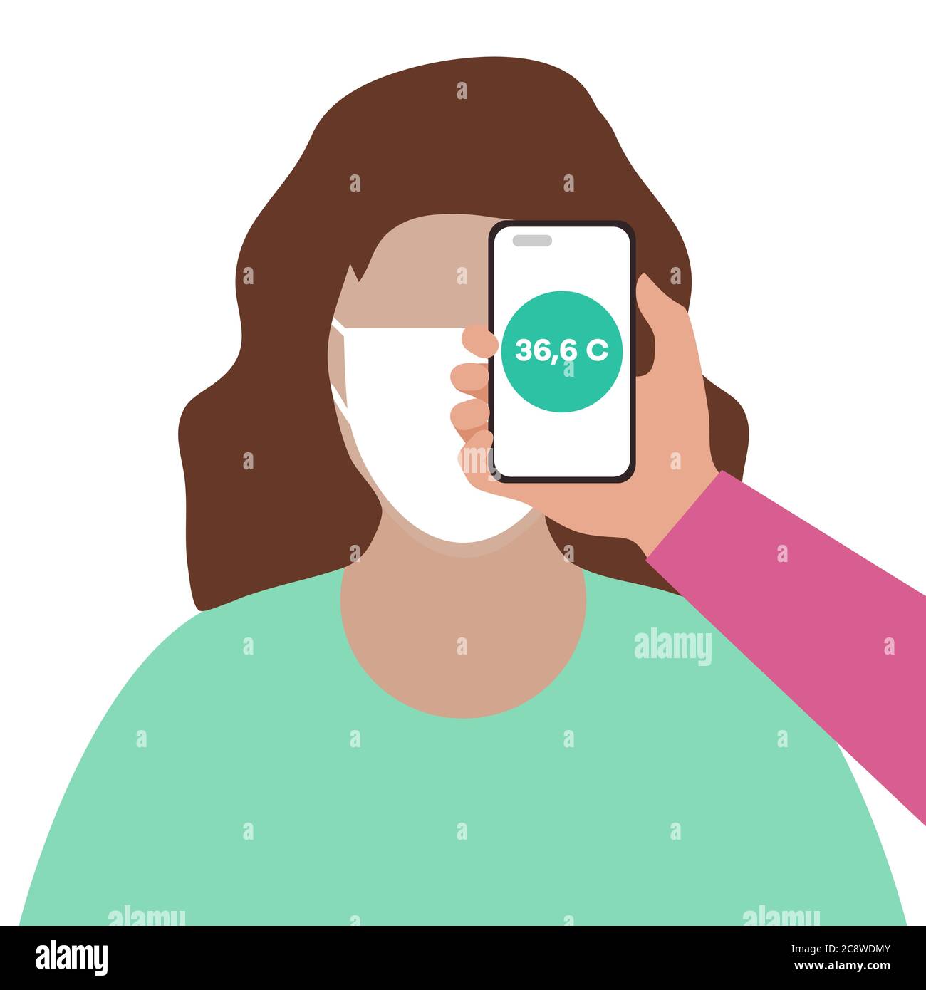 Vector illustration Phone placed on forehead of person remotely ...