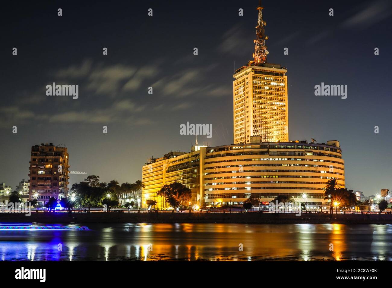 Cairo, Egypt, Skyline at night and the Nile river. | usage worldwide ...