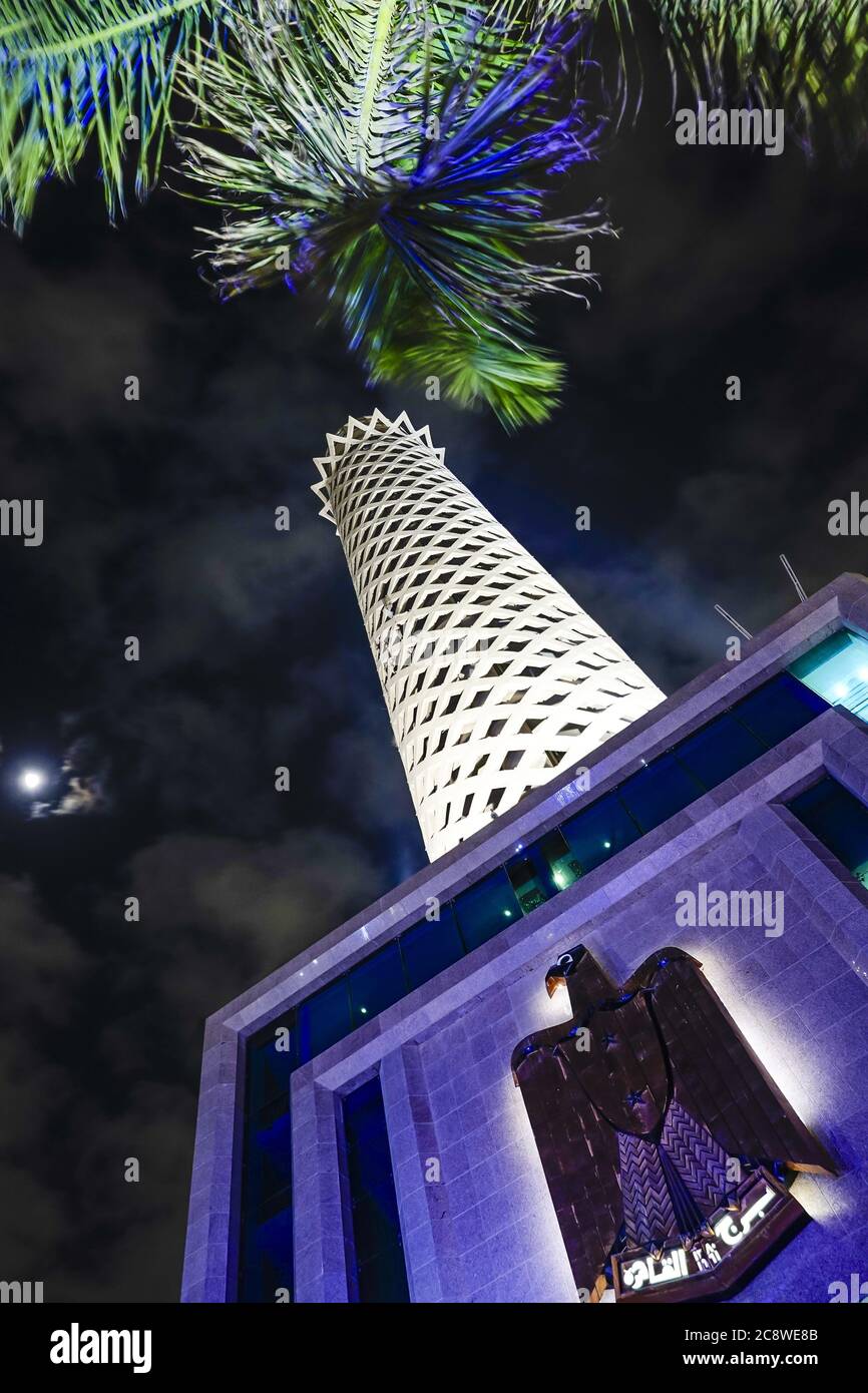Cairo, Egypt The Cairo Tower at night. | usage worldwide Stock Photo ...