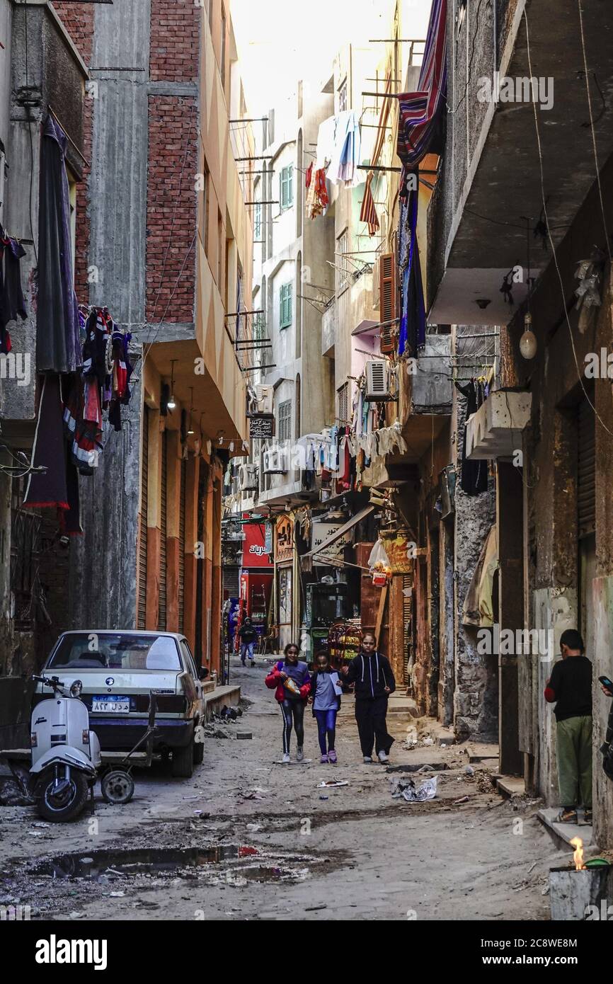 Cairo, Egypt Pedestrians in the back streets of the busy Khan el ...